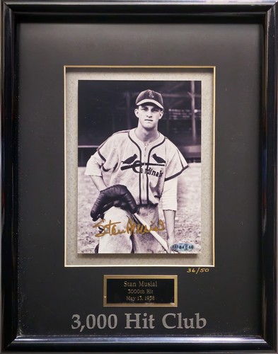 Stan Musial Autographed Framed Gold 3000th Hit Club 5x7 Photo 36/50 UDA ...