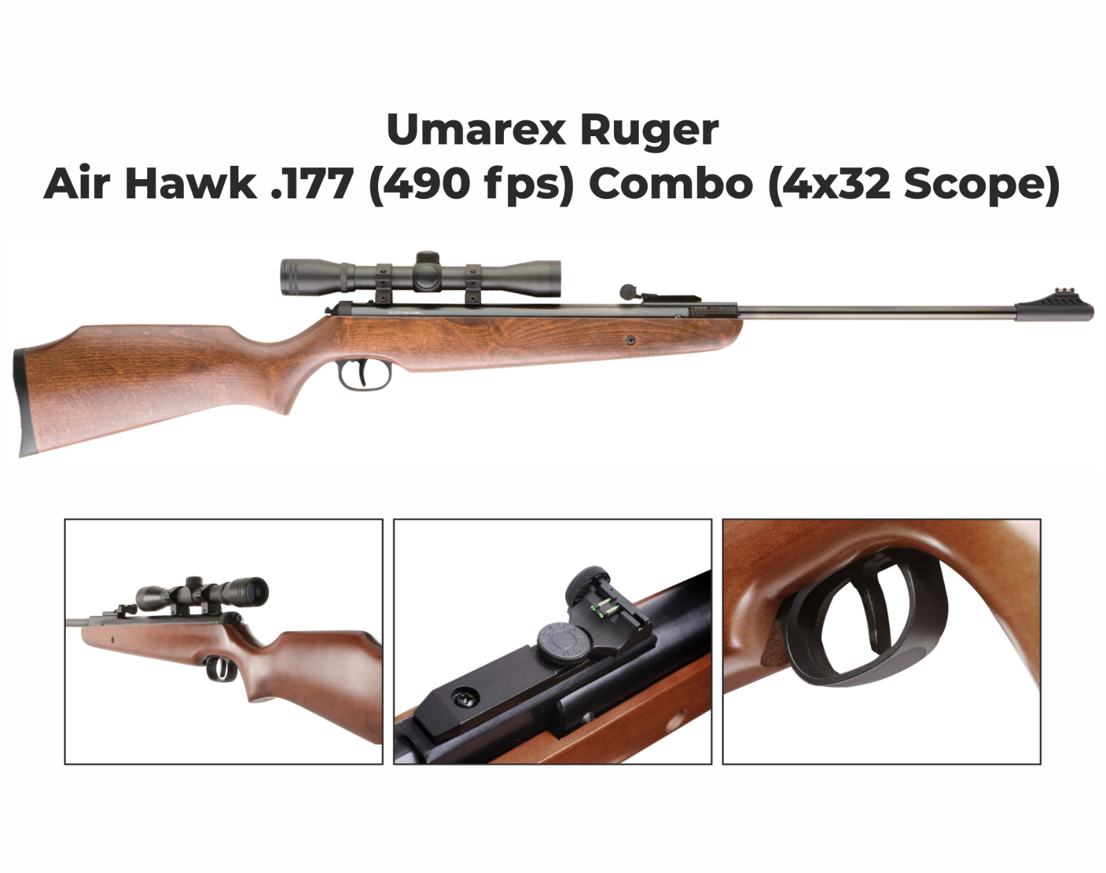 Umarex Ruger Air Hawk 490 FPS .177 Air Rifle w/ Scope w/ Targets and ...