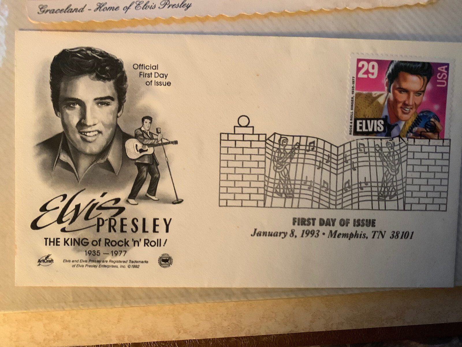 Elvis Presley 1977 Graceland Postcard & 1993 1st Day Issue Stamp ...