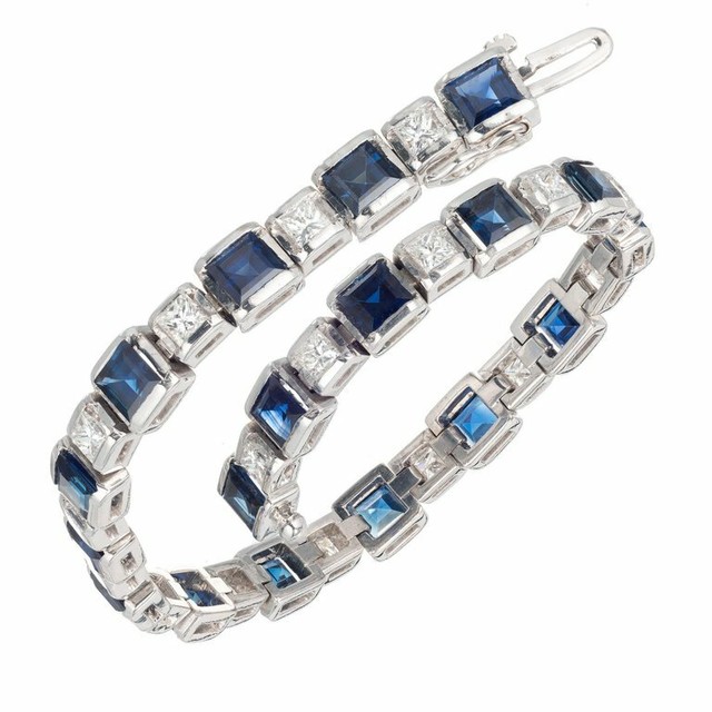 10ct Princess Cut Blue Sapphire Diamond Women Tennis Bracelet 14k