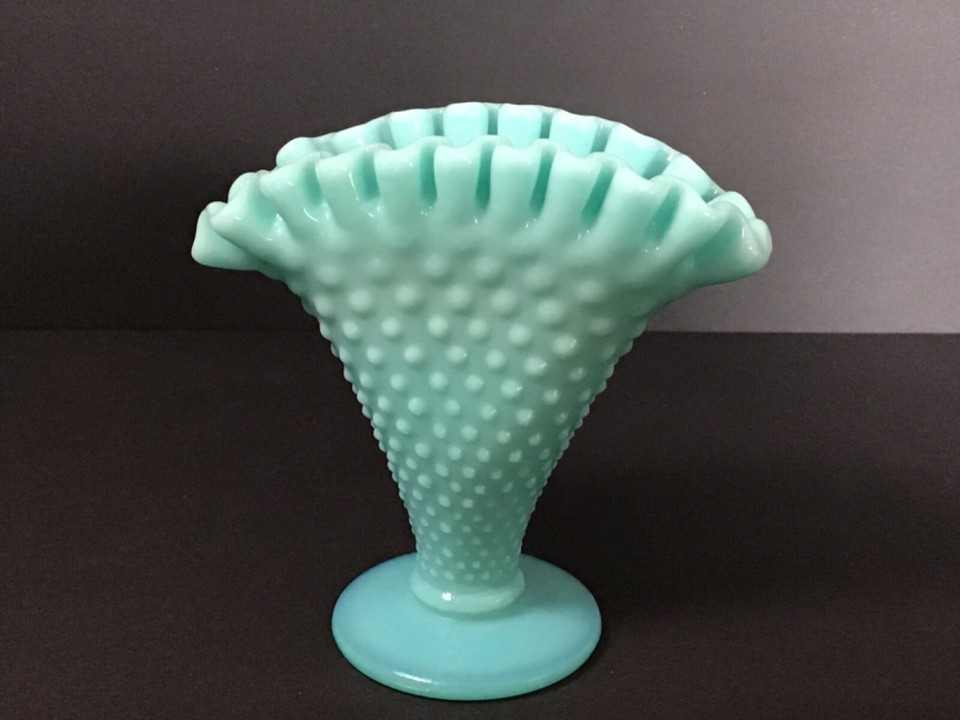 Fenton Hobnail Turquoise Fan Vase Ruffled Rim 4" Tall | eBay