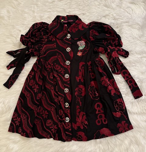 Chopova Lowena New Lax Mini Dress Flocked Cotton Black Red Small | eBay