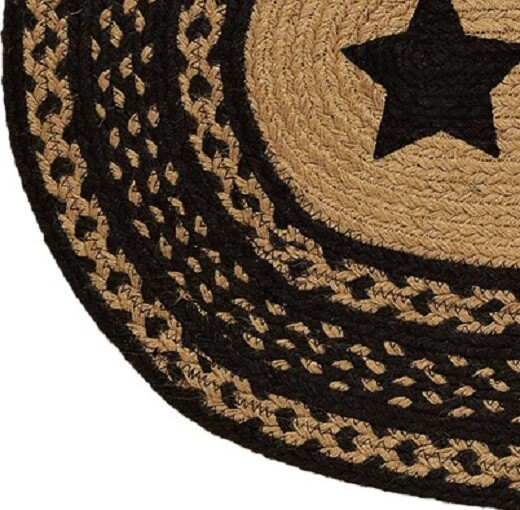 20" x 30" Eco Friendly Tan Braided Rug Oval Farmhouse Black Stars Fire ...