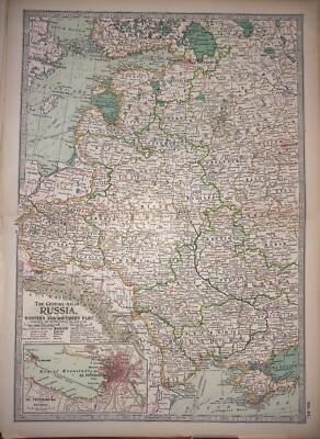 1897 RUSSIA Map Very Good Condition 12x16" Pre Revolution Ukraine ...