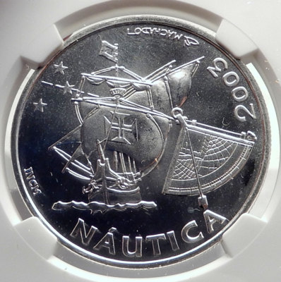 2003 PORTUGAL Silver 10 Euro Coin PORTUGUESE SHIP NAUTICA NGC Certified ...