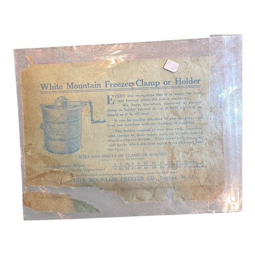 Antique White Mountain Freezer Clamp Holder Brochure Ice Cream Ad Sheet ...