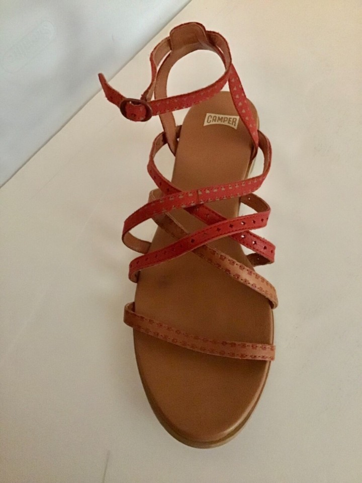 CAMPER “Twins”…red and yellow stitched leather, ankle strap…size 40 | eBay
