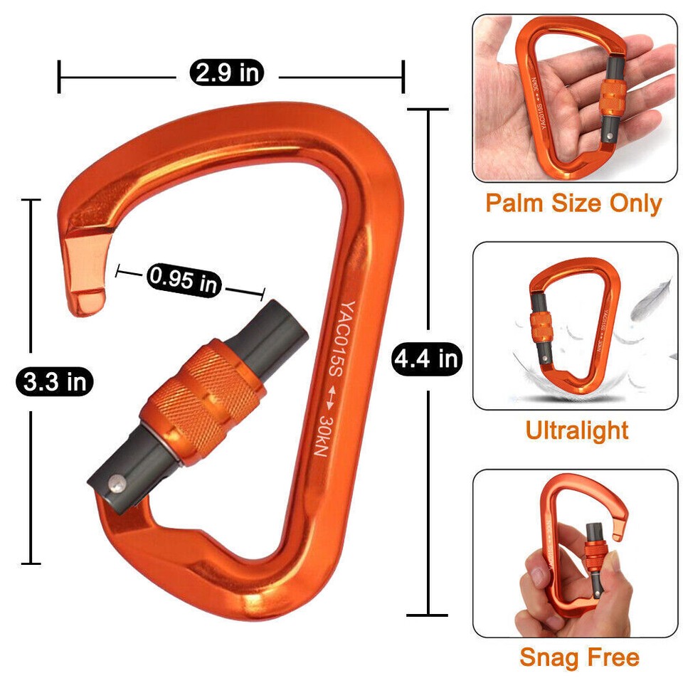 30KN Climbing Carabiner Locking + Prusik Rescue Rope Safety Rappelling ...