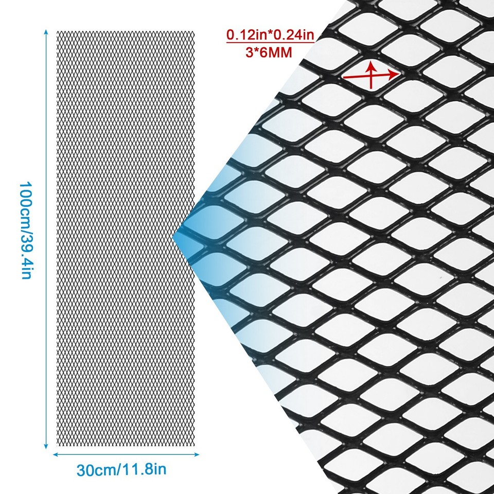 Black Aluminum Mesh Grill Cover Car Bumper Fender Hood Vent Grille Net ...