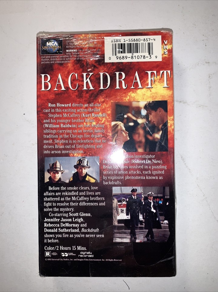Movie: "BackDraft" VHS Tape Like New Kurt Russell, William Baldwin ...