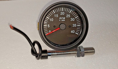 85mm Magnetic pickup Sensor Driven Tachometer 0-4000 RPM Black Bezel ...