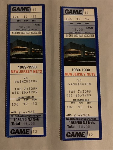 NJ Nets vs. Washington Bullets tickets, December 26, 1989 | eBay