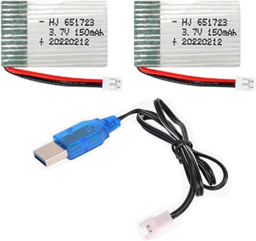 2 Pcs 3.7V 150mAh 20C PH2.0 Plug Rechargeable Lipo Battery with USB ...