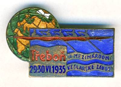 1935 ROWING Trebon INTERNATIONAL REGATTA pin BADGE Enameled ...