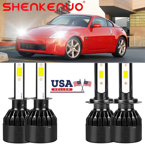 For Nissan 350Z 2005-2003 4X H7(Low)+H1(High) LED Headlight Kits Light ...