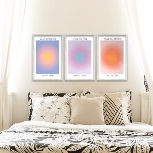 Set Of 3 Colorful Abstract Aura Wall Art Decor 16x11 Inch Aura Gradient ...