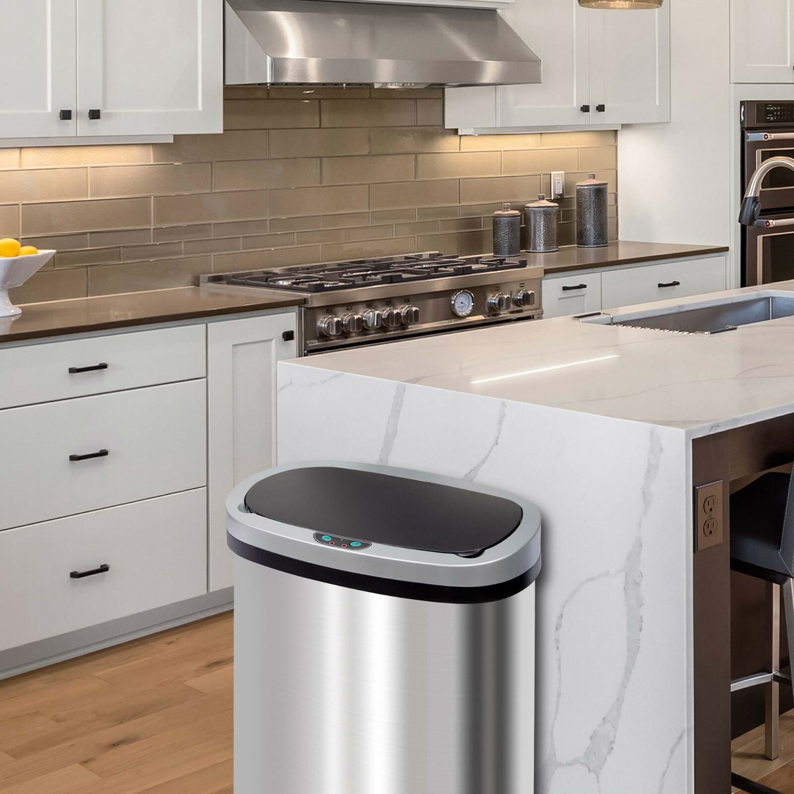 GlamHaus Automatic Sensor Bin Brushed Stainless Steel Touchless Waste ...