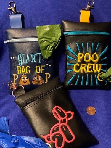 Lot 3 New POO BAG HOLDERS dog care Large zipper Purple + Love 4 legged ...