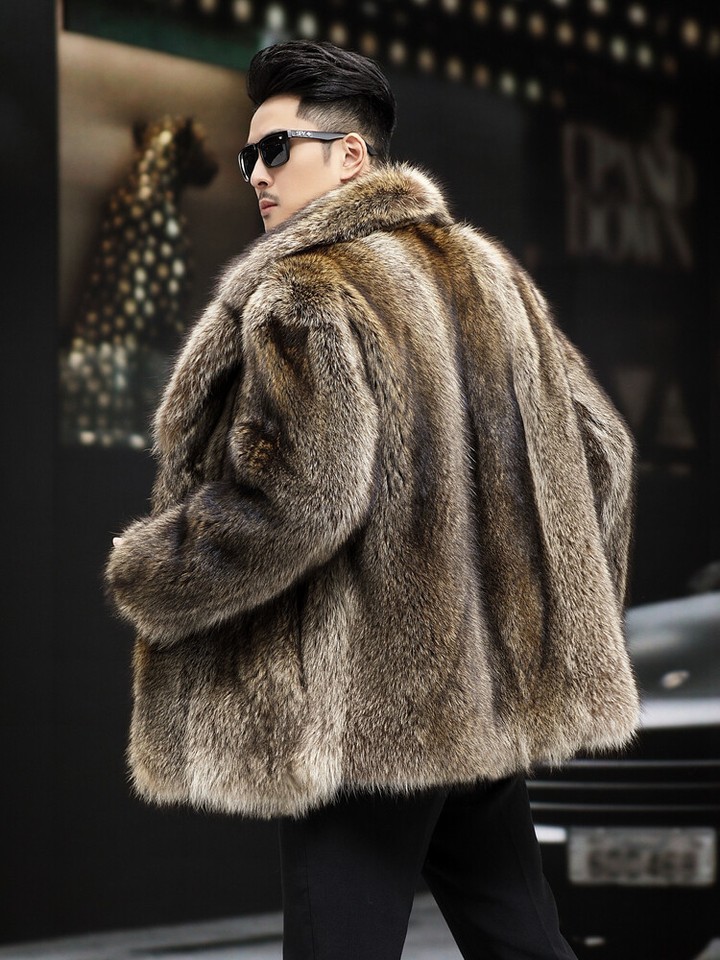 Lapel Men Real Fur Winter Mid-length Fox Fur One-piece Mink Coat ...