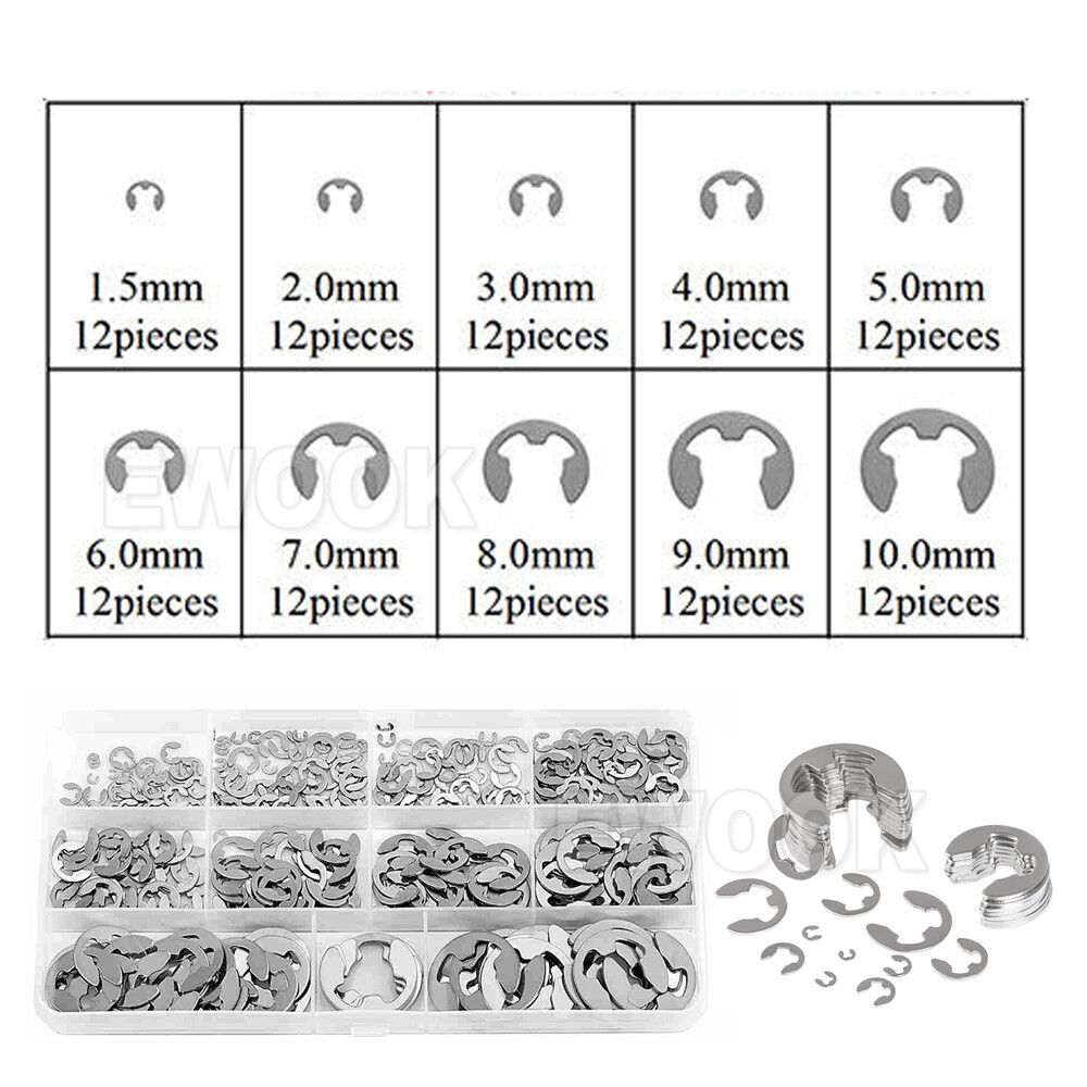 120pcs Stainless Steel E-Clip Assortment Tool Kit Retaining Circlips 1. ...