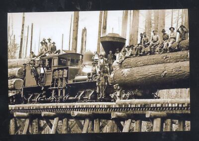 REAL PHOTO HAMILTON WASHINGTON LOG LOGGING RAILROAD TRAIN POSTCARD COPY ...