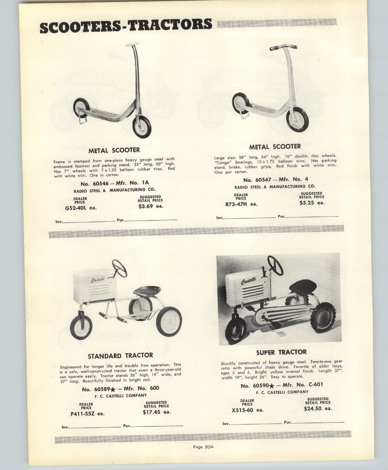 1952 PAPER AD Greyhound Coaster Wagon Castelli Super Farm Tractor Pedal ...