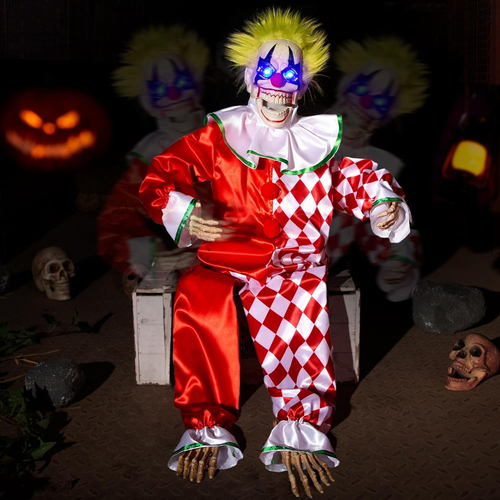 Halloween Animatronic Sitting Clown Decoration–Sound Activated Creepy ...