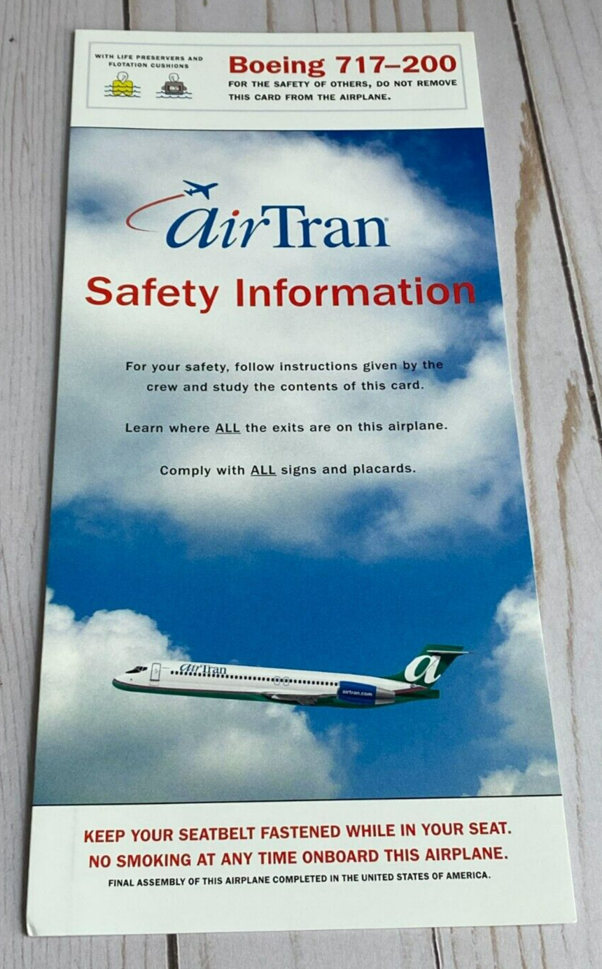AirTran Airways Boeing 717-200 Safety Card - 5/08 | eBay