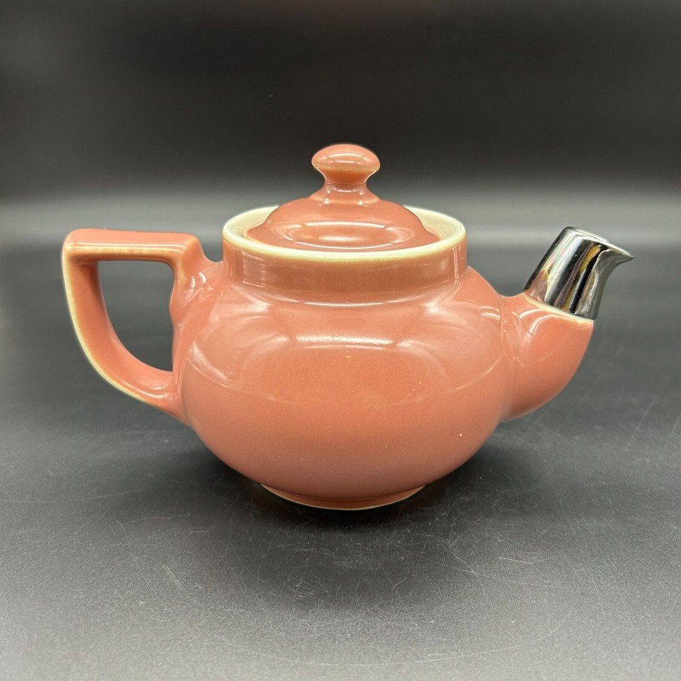 Vtg Hall Boston Tea Pot #21 Rose Pink Chrome Spout Ivory Lid ...