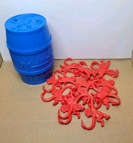 Vintage 1989 Milton Bradley Blue Barrel of Monkeys With 16 Red Monkeys ...