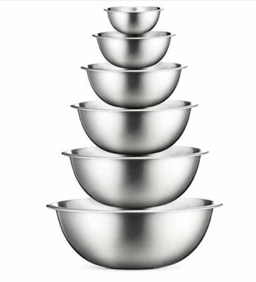 Stainless Steel Mixing Bowl, Mirror Finish Flat Bottom - Set of 6 ...