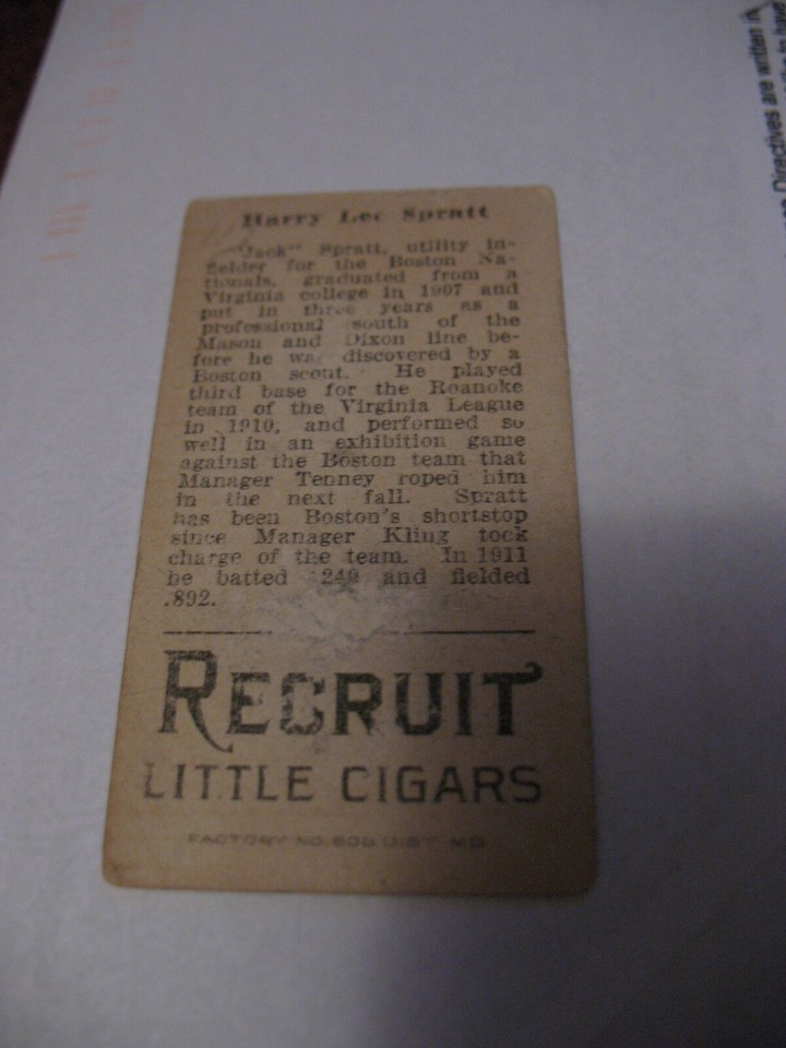 1912 T207 Harry Spratt ~Boston NL. ~Good | eBay