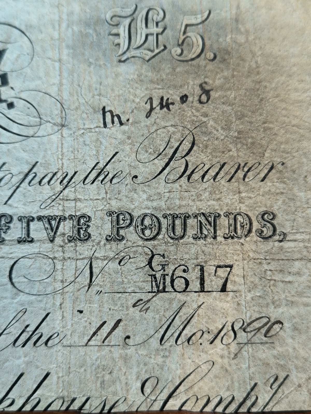 Darlington Bank Five 5 Pound Provincial English Banknote 1890 British ...