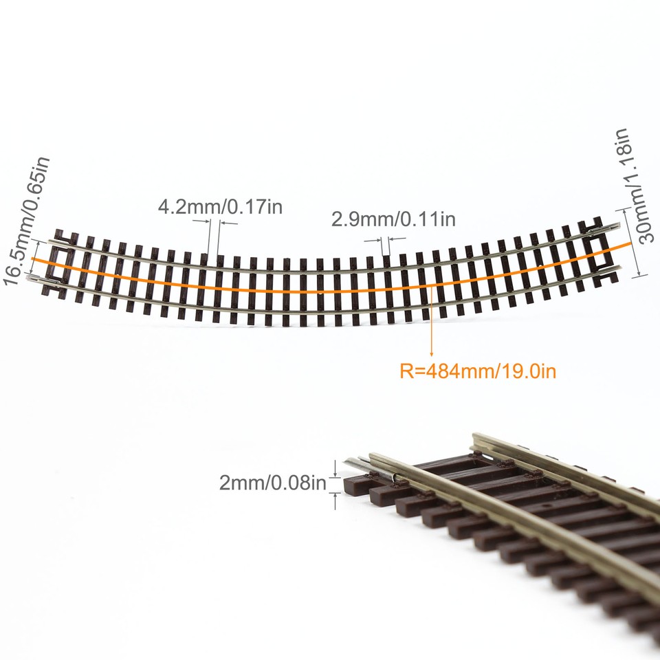 Evemodel HO Scale Code 100 19" Radius Curve Track Copper-Nickel Rail ...