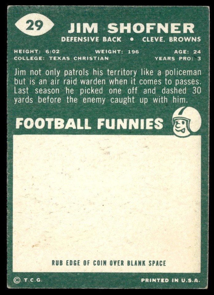 1960 Topps #29 Jim Shofner Football | eBay