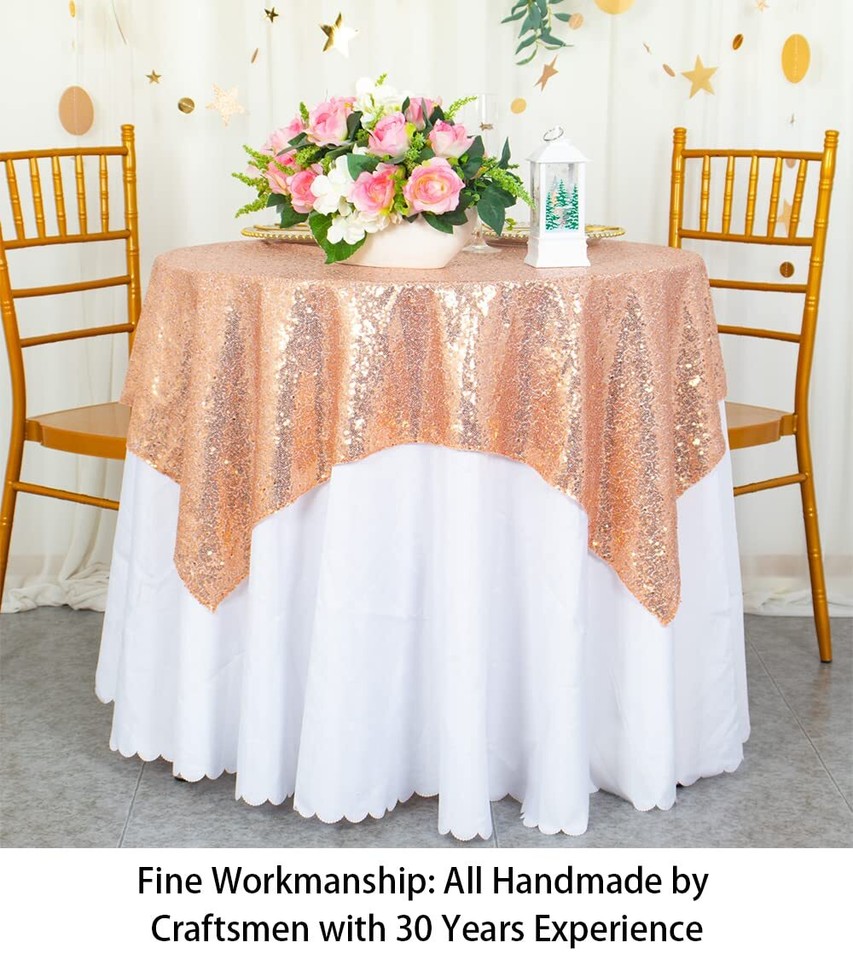 50''x50'' Square Rose Gold Sequin Tablecloth Glitter Table Overlays ...