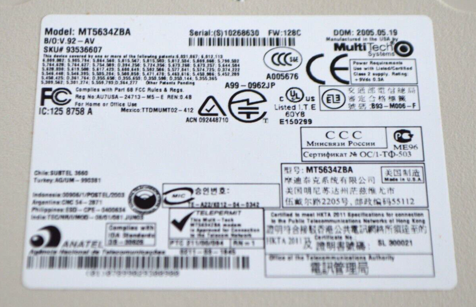 Multimodem ZBA Model MT5634ZBA, MultiTech®Systems | eBay