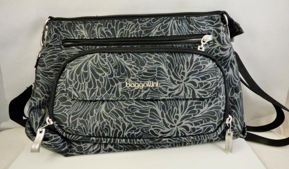 Baggallini Black & Gray Floral Print Nylon Cross Body Shoulder Bag | eBay