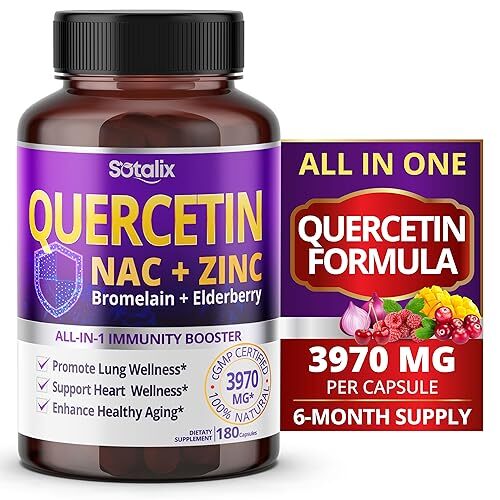 Quercetin 98% High Purity 3970mg w/ NAC Bromelain, Zinc Vitamin C, D3 ...