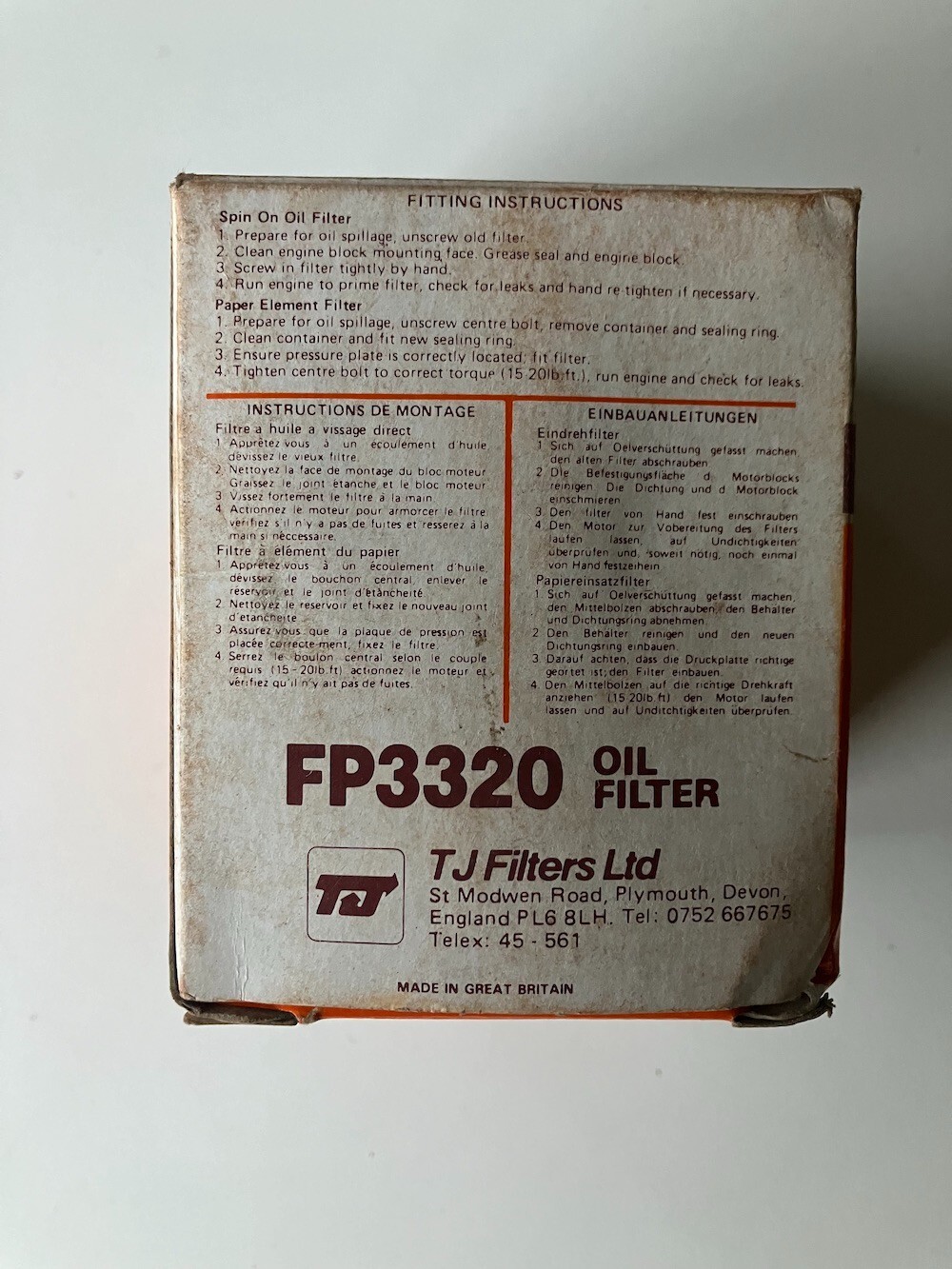 TJ Filters FP3320 Old Stock Austin Mini Morris Minor. Oil Filter for ...
