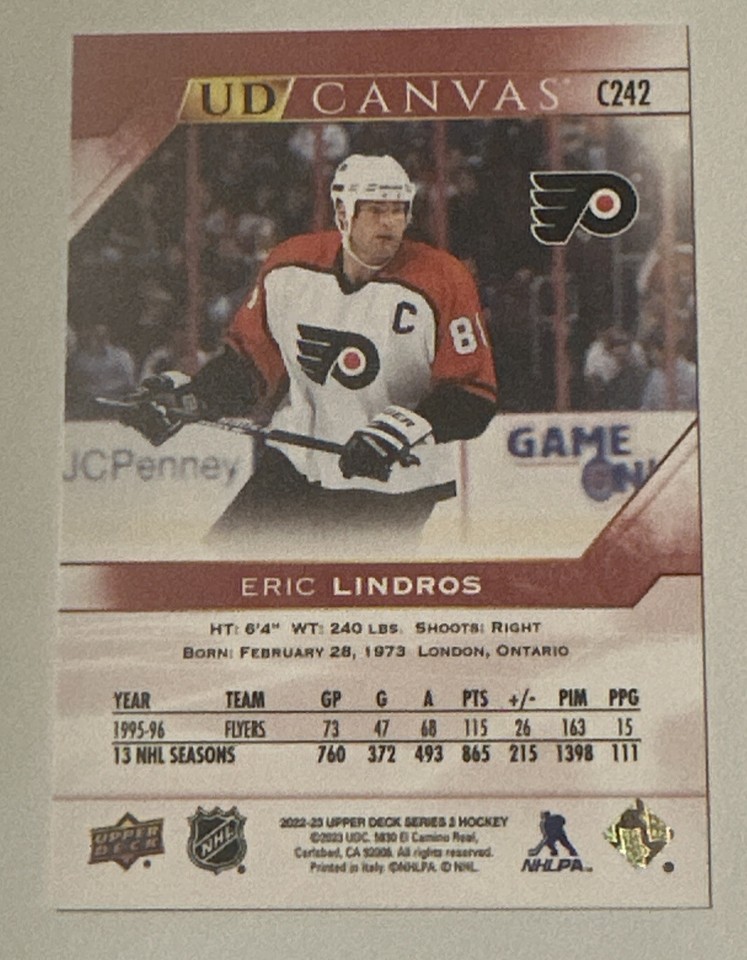 2022-23 UPPER DECK SERIES TWO ERIC LINDROS CANVAS RETIRED CARD # C242 ...