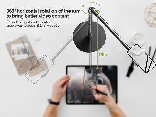 Heavy Duty Aluminum Overhead Phone Stand, 15 in Long Arm iPhone Holder ...