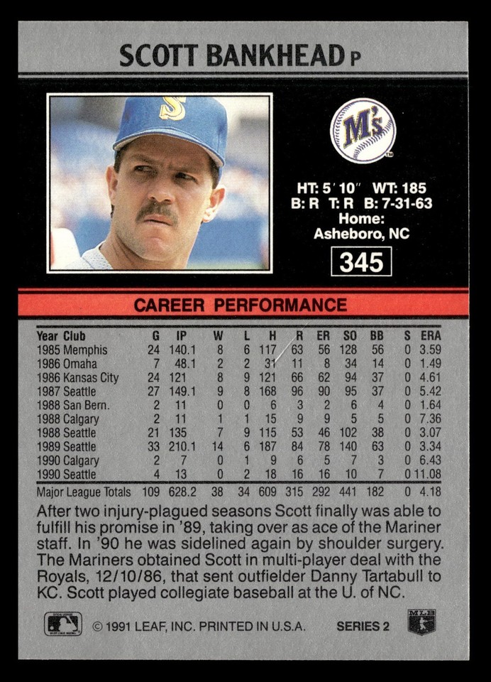 Scott Bankhead 1991 Leaf #345 Seattle Mariners BASEBALL *211 | eBay