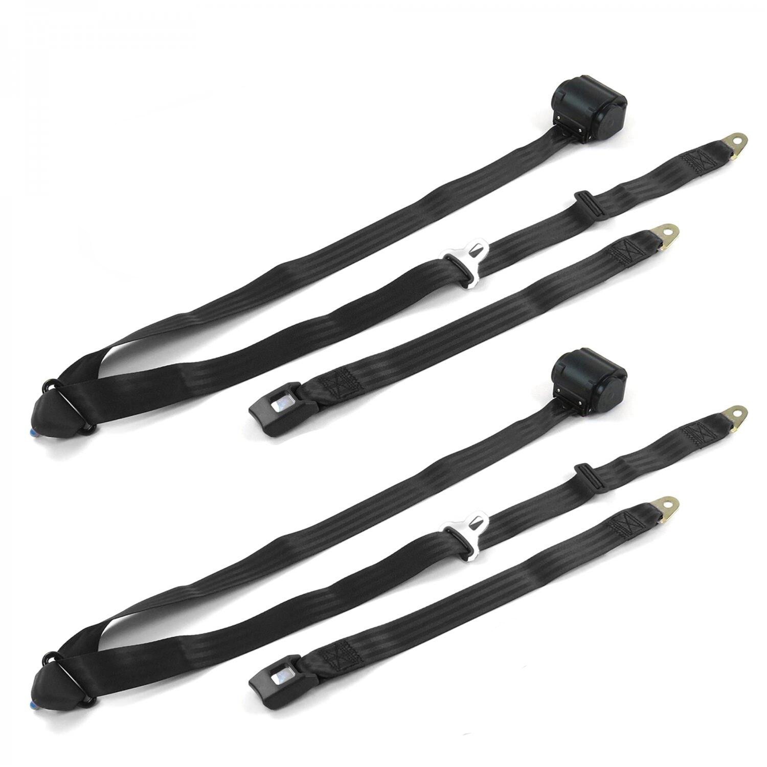 3 POINT RETRACTABLE BENCH SEAT BELTS BLACK MUSCLECAR HOTROD TRUCK LH&RH ...