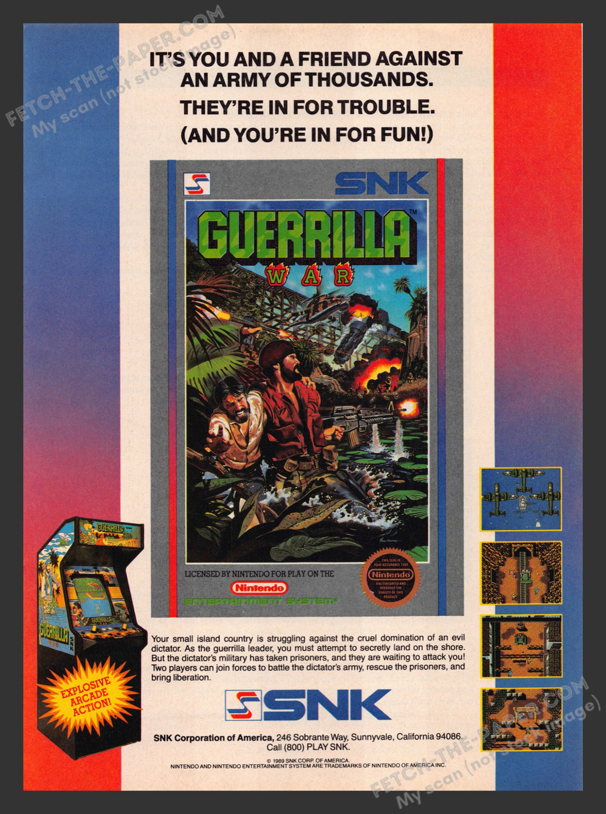 1980s Guerrilla War Print Advertisement SNK Arcade Video Game Ad 1989 ...