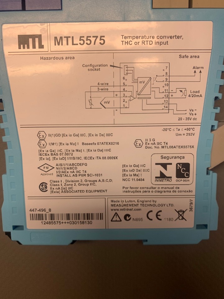 Measurement Technology - MTL5575 Temperature Converter - THC or RTD ...