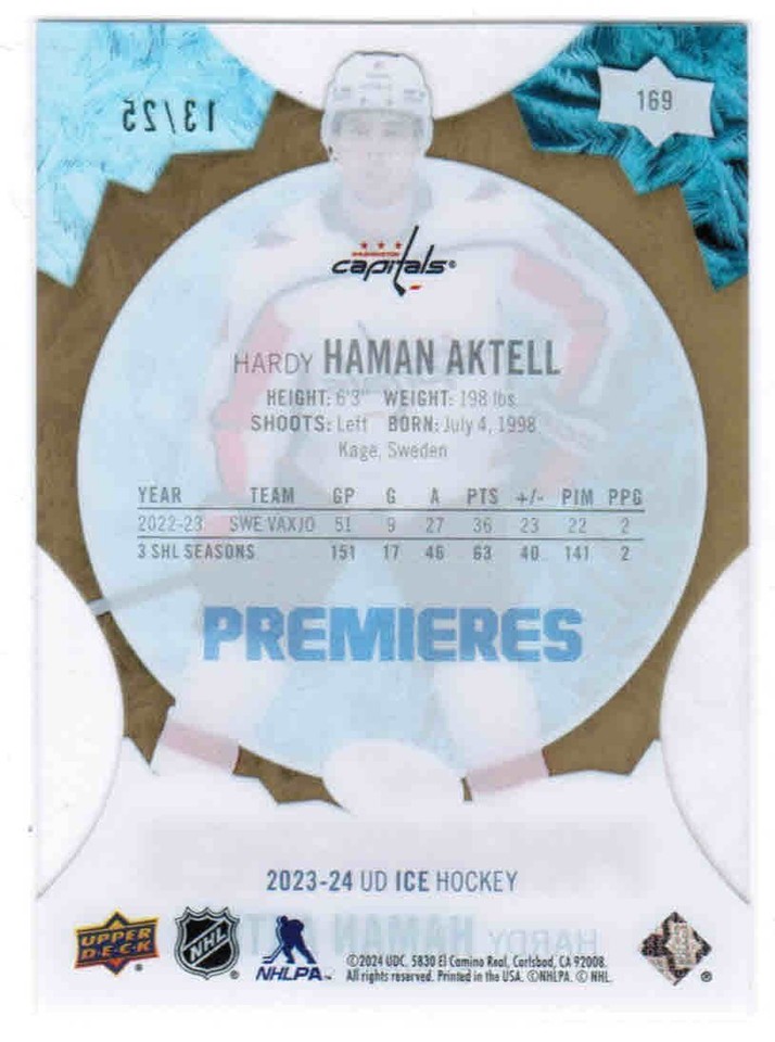 23/24 2023 UPPER DECK UD ICE HARDY HAMAN AKTELL 169 ICE PREMIERES ...