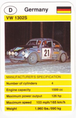 Vintage 1970's Volkswagen Beetle 1302S VW Bug Rally Car Playing Card | eBay