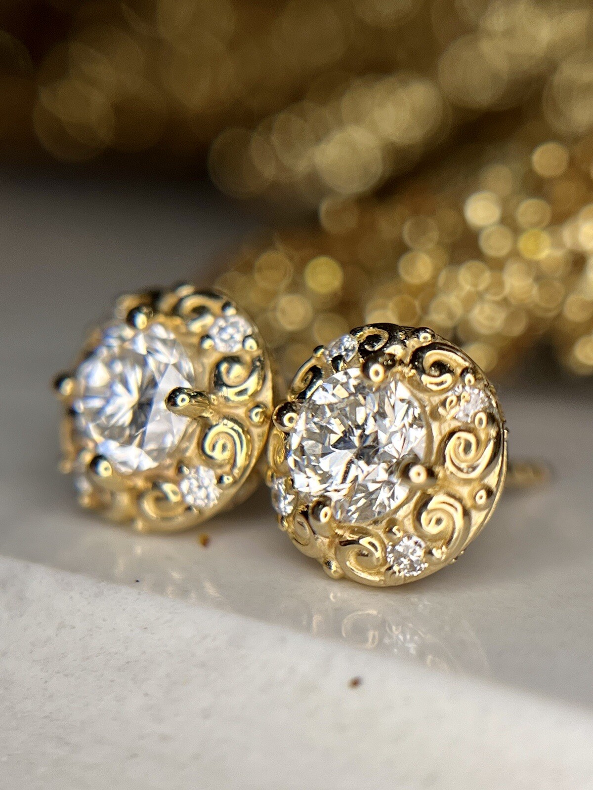 New 14k Yellow Gold Natural Diamond Stud Halo Earrings La Pousette ...