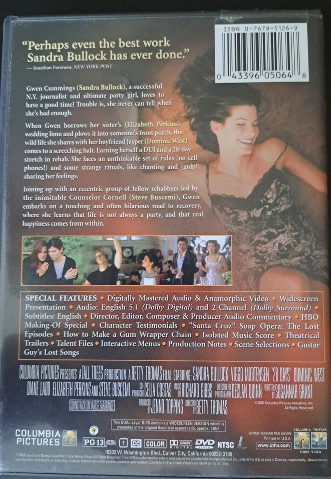 28 Days starring Sandra Bullock (DVD, 2000) Special Edition 43396050648 ...